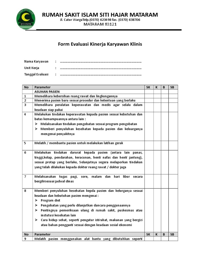 Form Evaluasi Kinerja Klinis