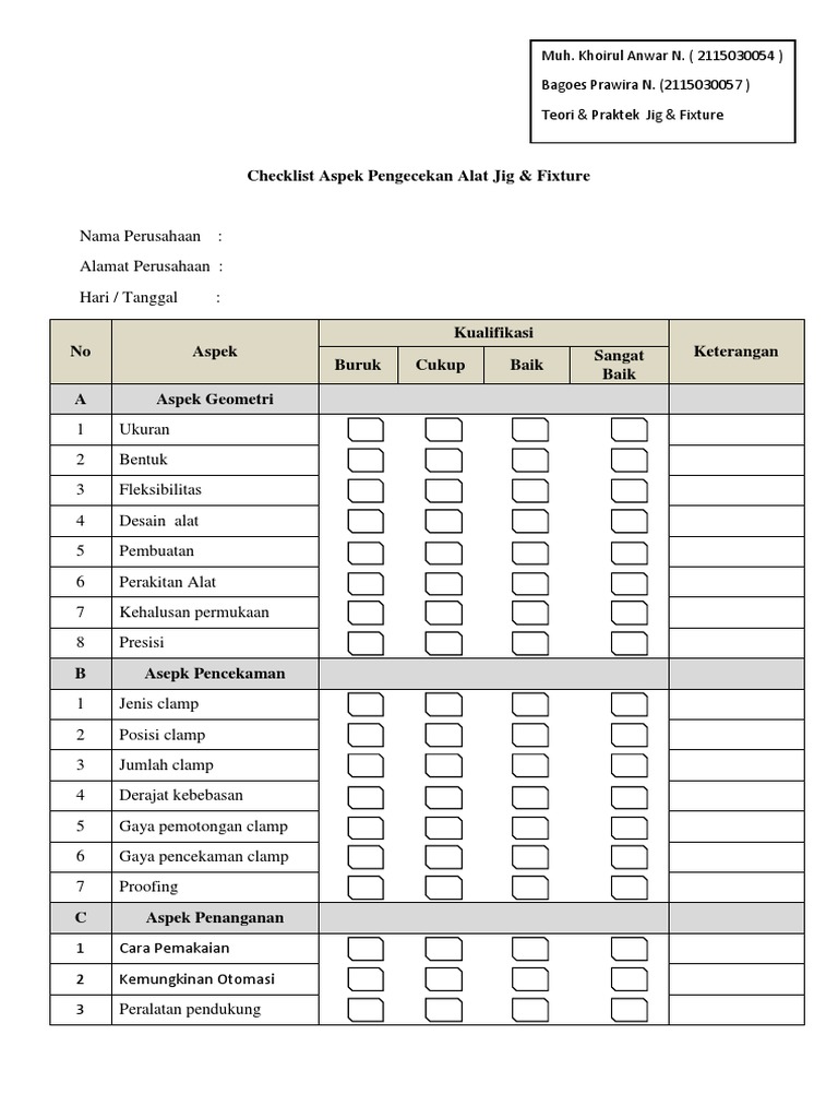 Tugas List Jig & Fixture | PDF | Teknologi & Rekayasa