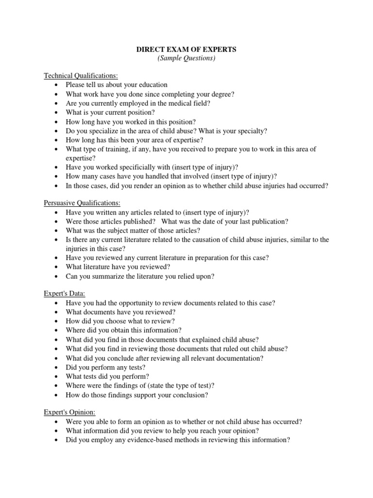 Direct Exam of Experts: (Sample Questions) | PDF | Clinical Medicine ...