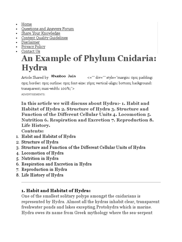 Hydra 1 | PDF | Reproduction | Anatomy