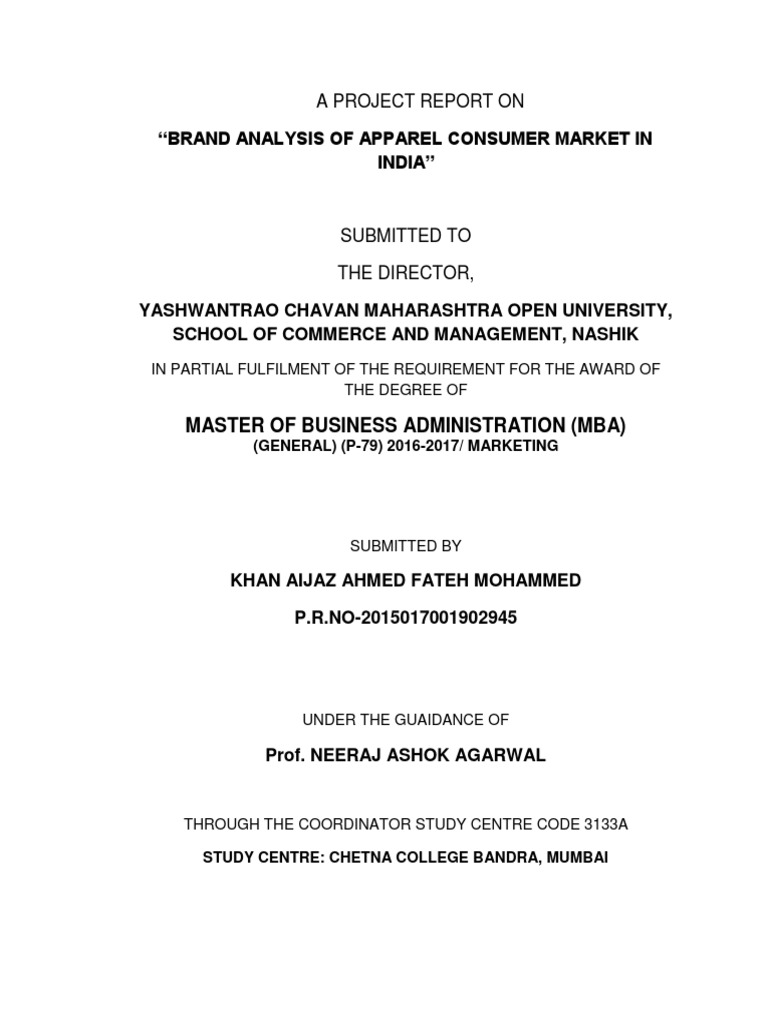 Project Report Brand Analysis of Apparel Consumer Market in India | PDF ...