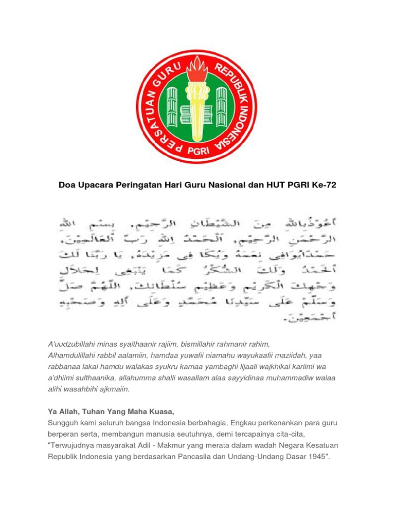 Doa Upacara Peringatan Hari Guru Nasional Dan HUT PGRI Ke | PDF