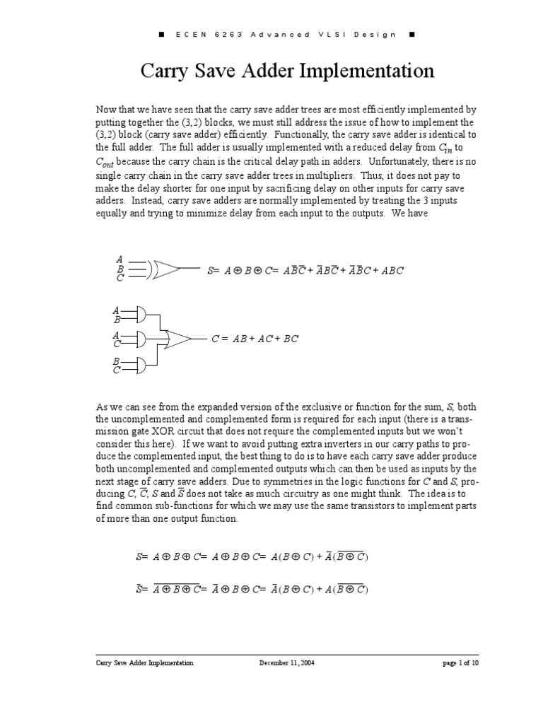 Carry Save Adder Implementation: in Out | PDF | Logic Gate | Cmos