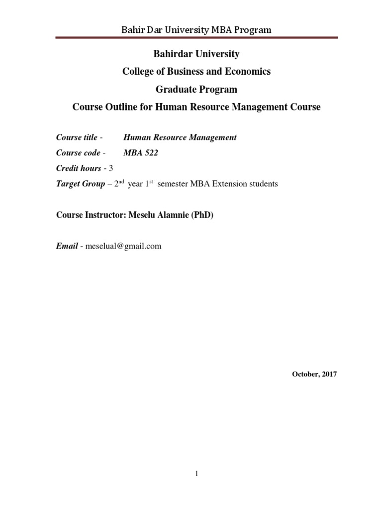 HRM Course Outline | PDF | Human Resource Management | Performance ...