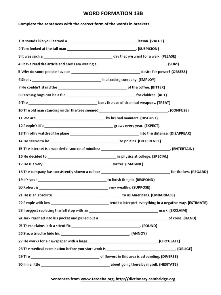 Word Formation Exercise Answers | PDF