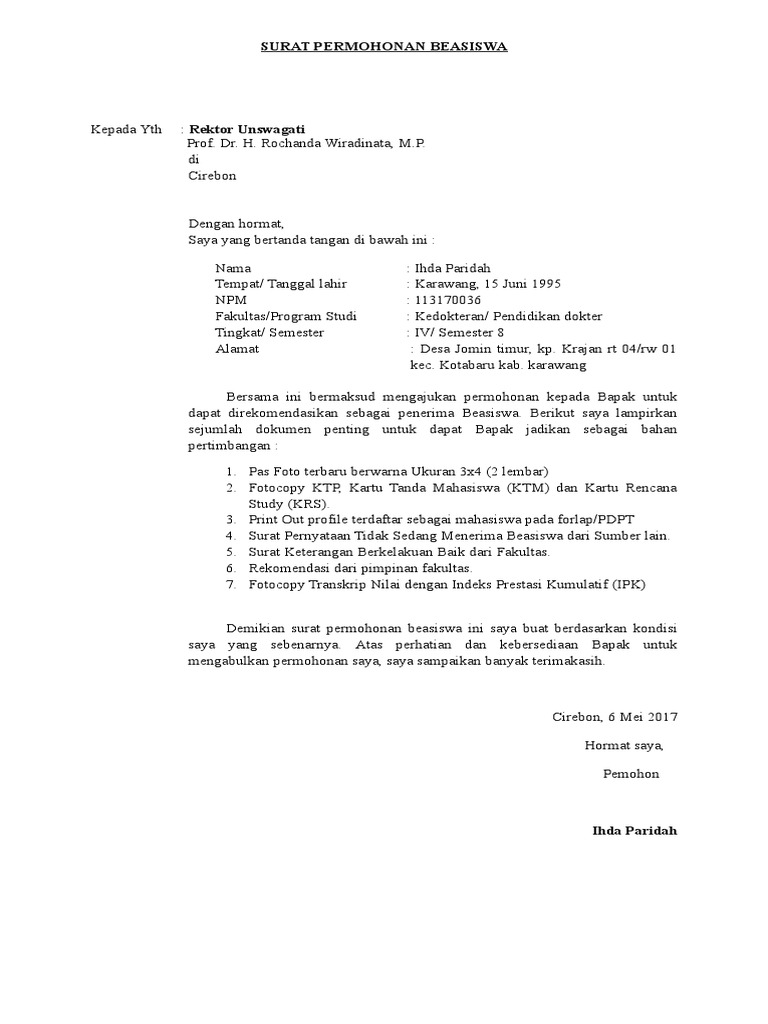 Surat Permohonan Beasiswa Ke Rektor (Univ) 2 (1)