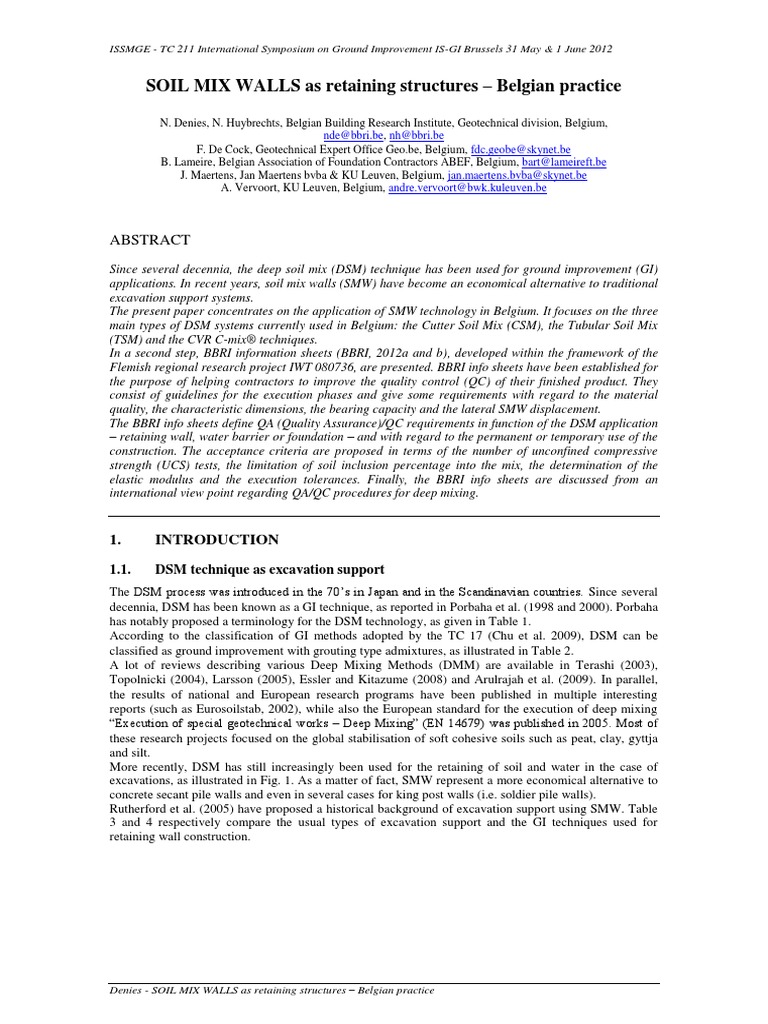Soil Mix Walls As Retaining Structures Belgian Practice | PDF | Deep ...