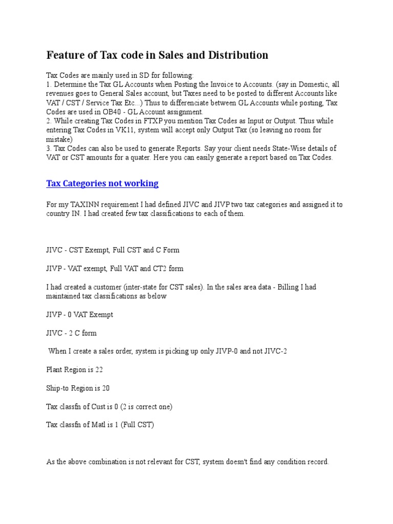 Tax Codes in SD | PDF