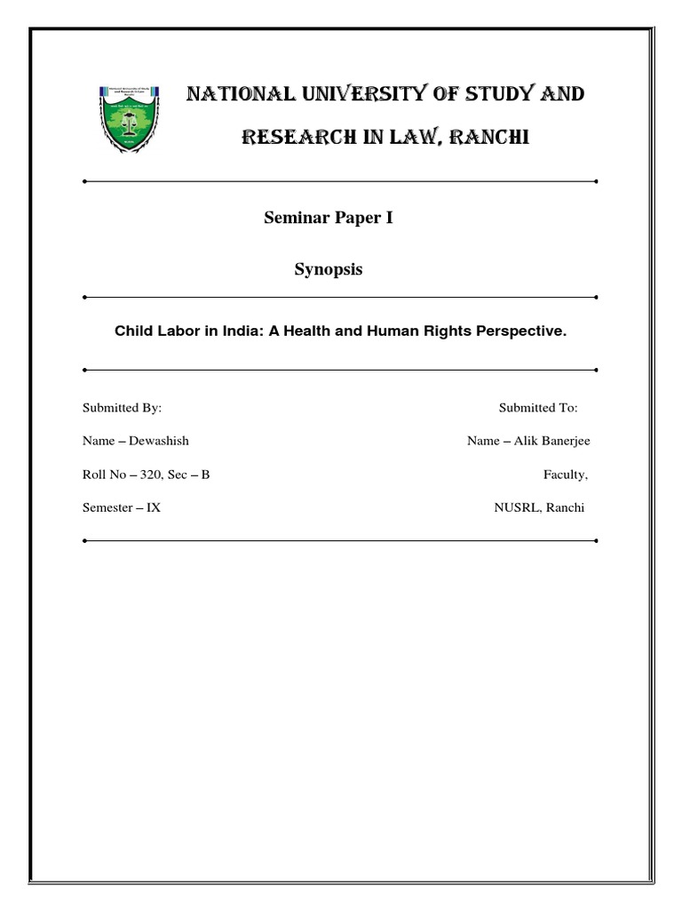 National University of Study and Research in Law, Ranchi: Seminar Paper ...