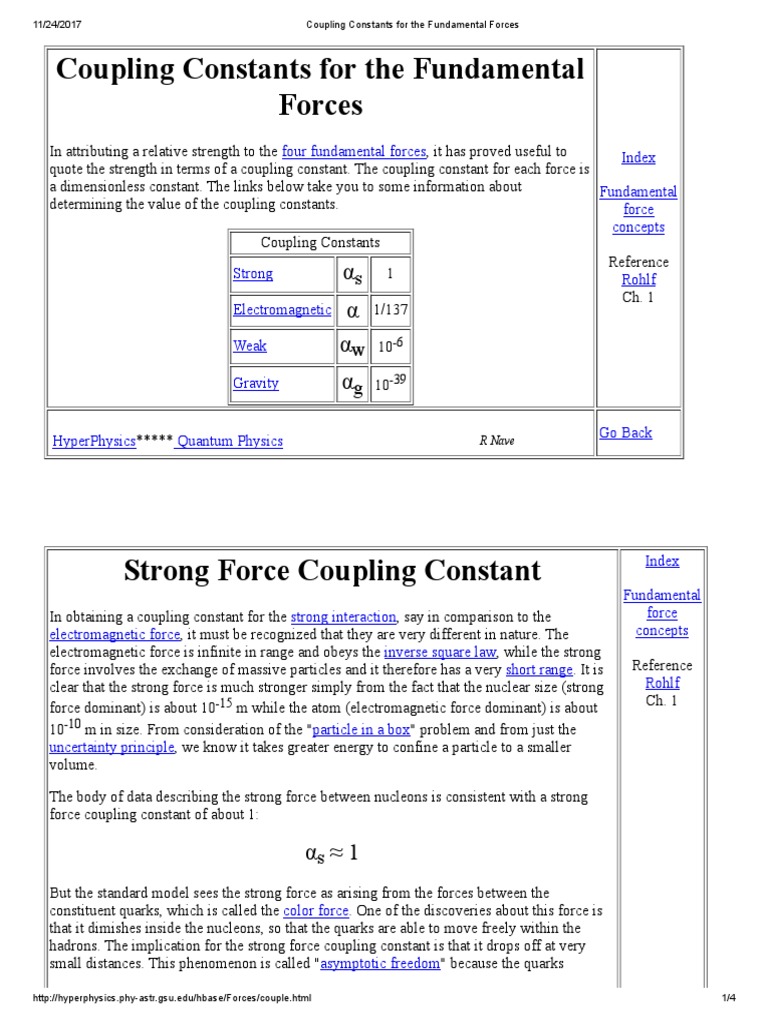 Coupling Constants For The Fundamental Forces | PDF | Fundamental ...