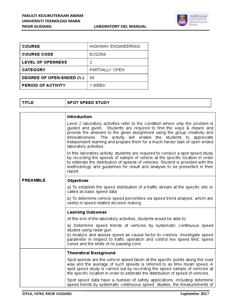 LAB 7 - Spot Speed Study (L2) | PDF | Speed Limit | Traffic