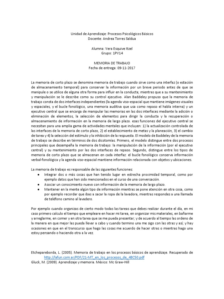Memoria De Trabajo Pdf Memoria De Trabajo Memoria