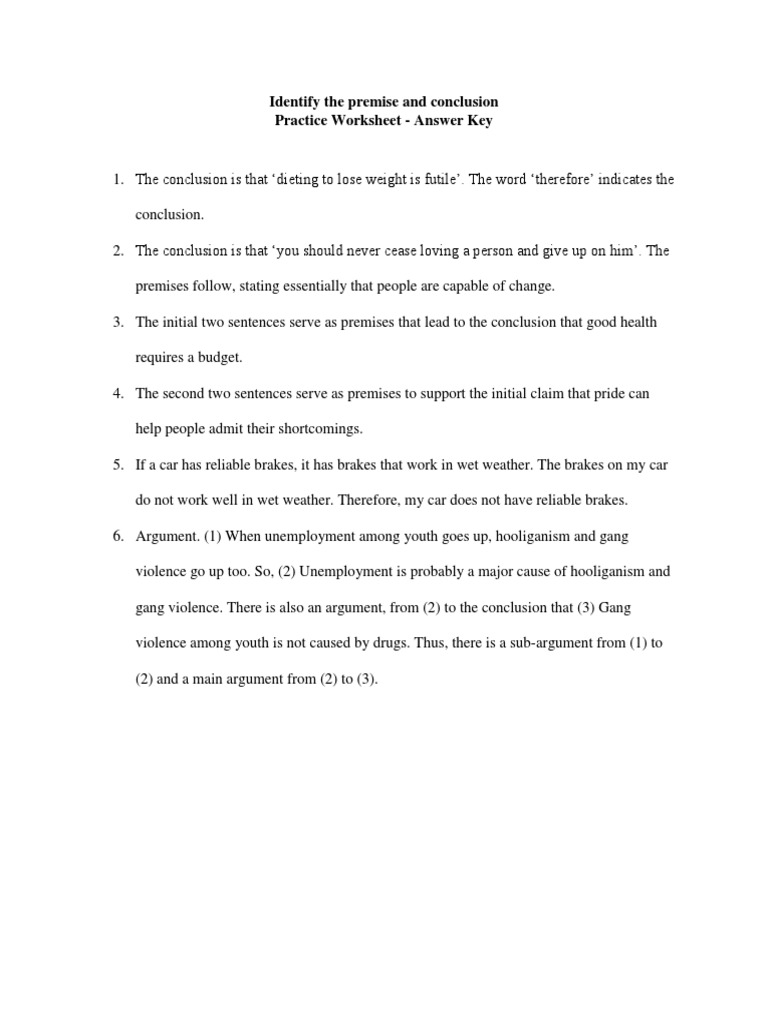 Premise and Conclusion Practice Guide | PDF