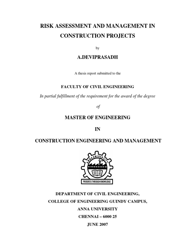 Risk Assessment and Management in Construction Projects Full Thesis PDF ...