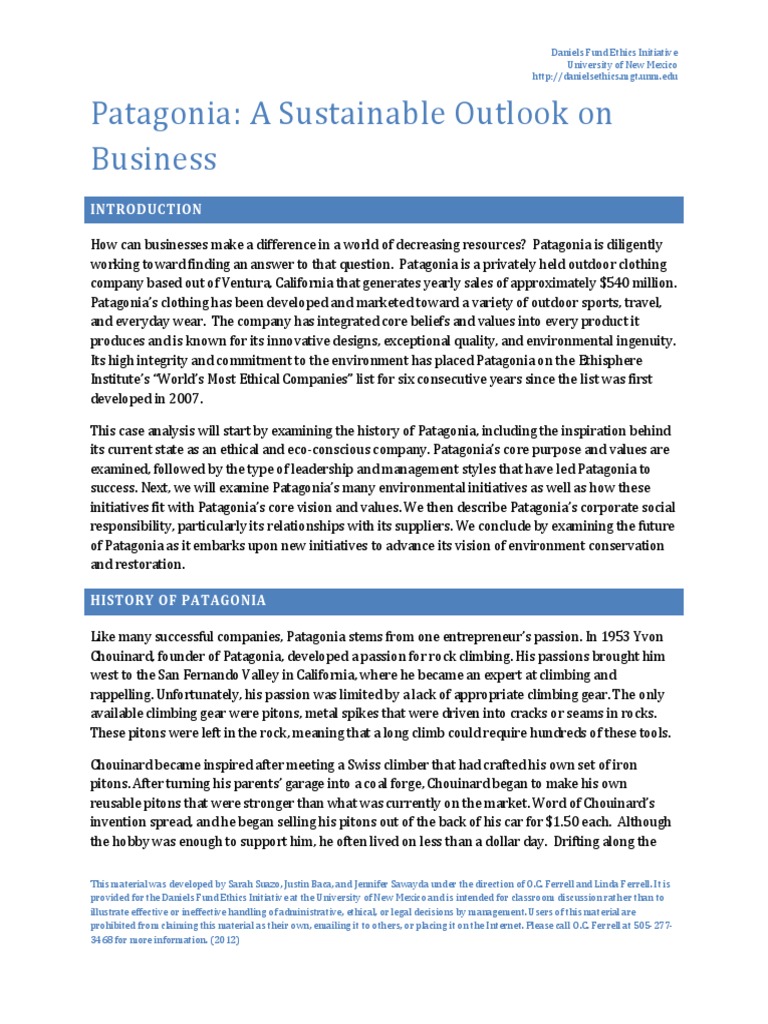Patagonia PDF | PDF | Corporate Social Responsibility | Sustainability