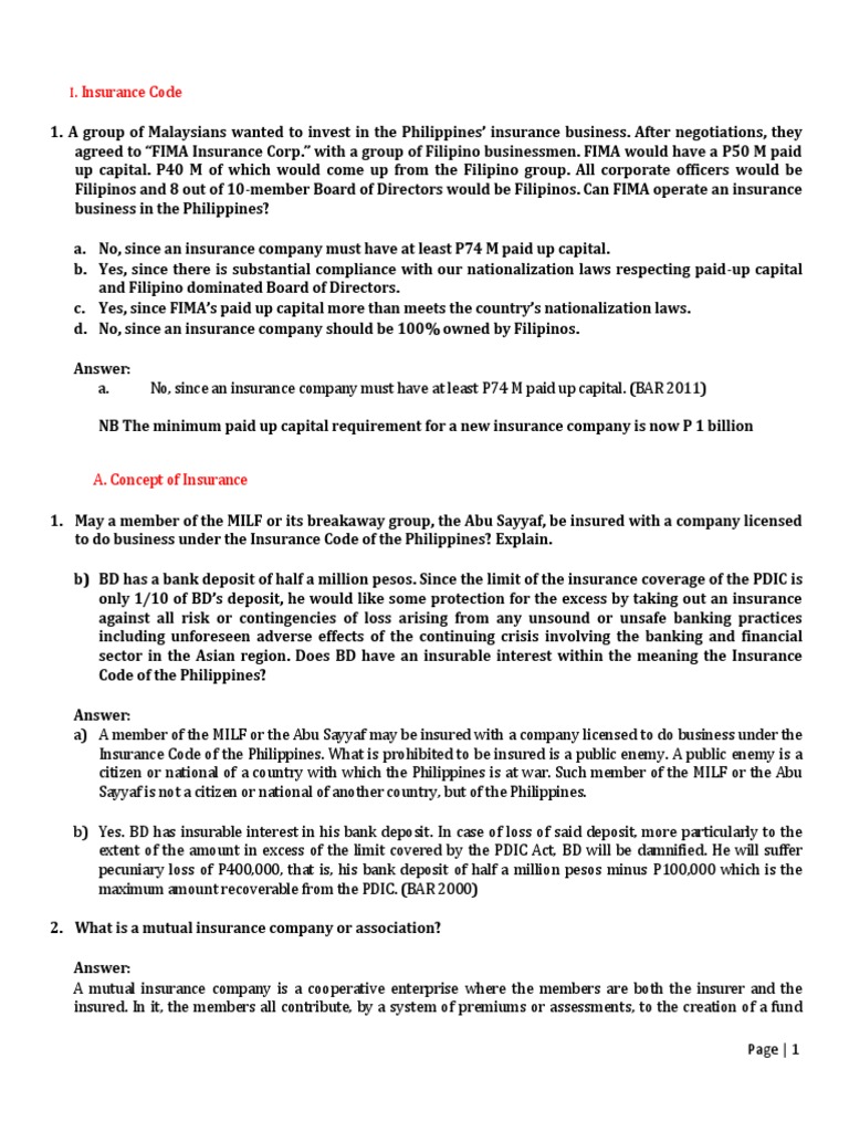Insurance Bar Questions Compilation | PDF | Insurance | Transport
