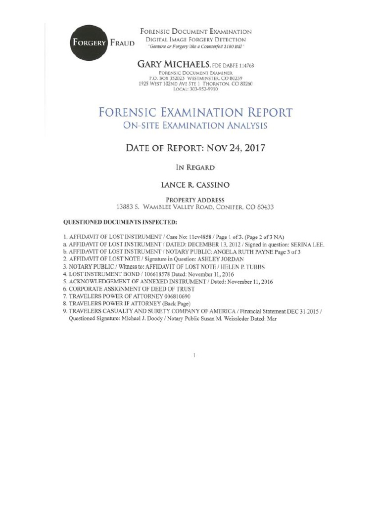 Forensic Document Examiner Report On Alleged Lost Instrument Bond ...