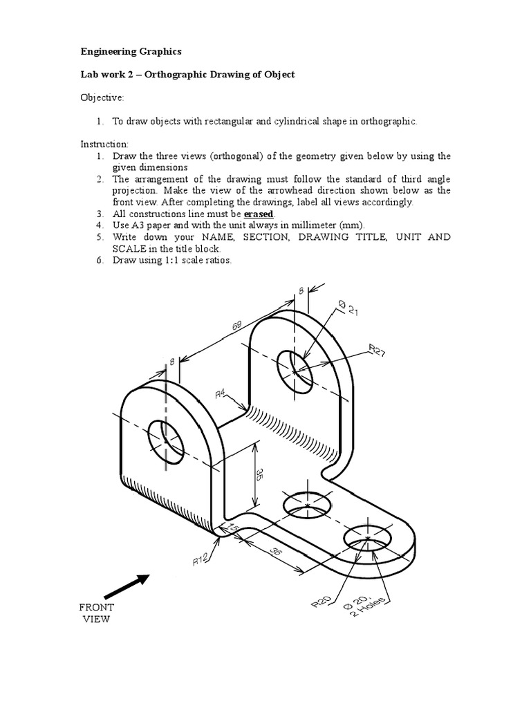 Engineering Graphics Lab Work 2 - Orthographic Drawing of Object | PDF