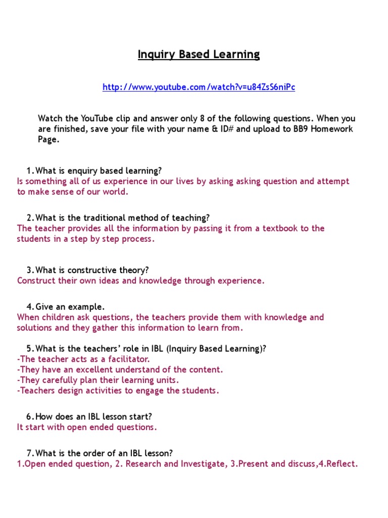 Inquire Based Learning Youtube and Questions | PDF | Inquiry Based ...
