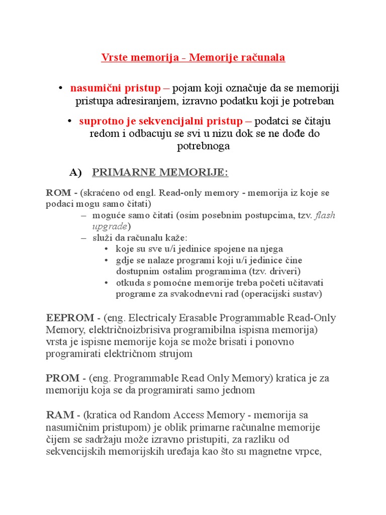 Vrste Memorija | PDF