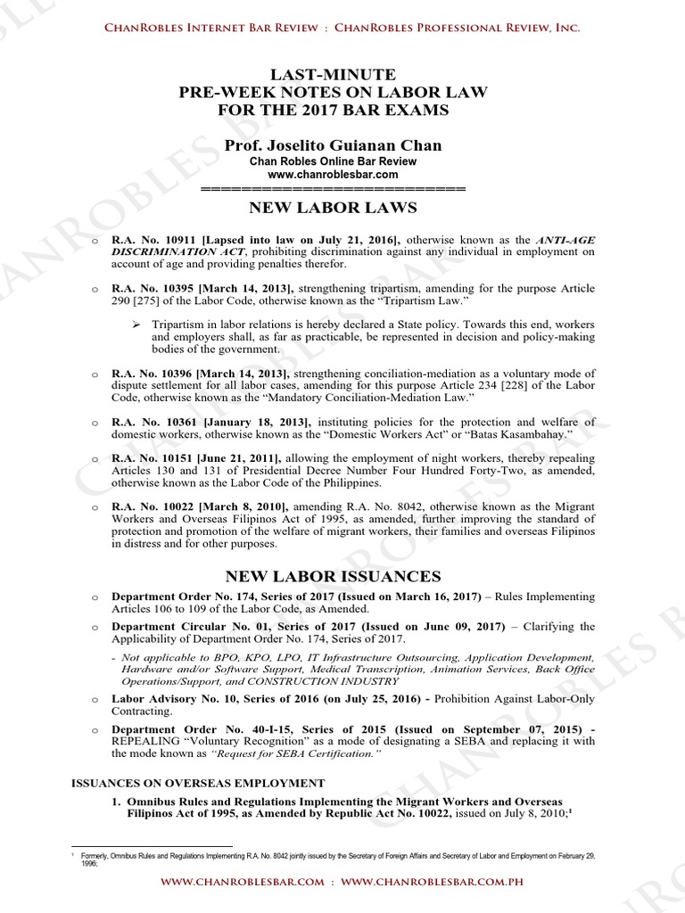 2017 Chan Last Minute Tips | PDF | Labour Law | Trade Union