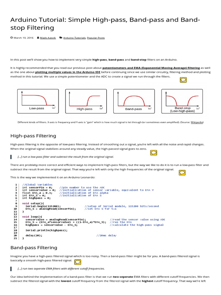 Arduino Tutorial - Simple High-Pass, Band-Pass and Band-Stop Filtering ...