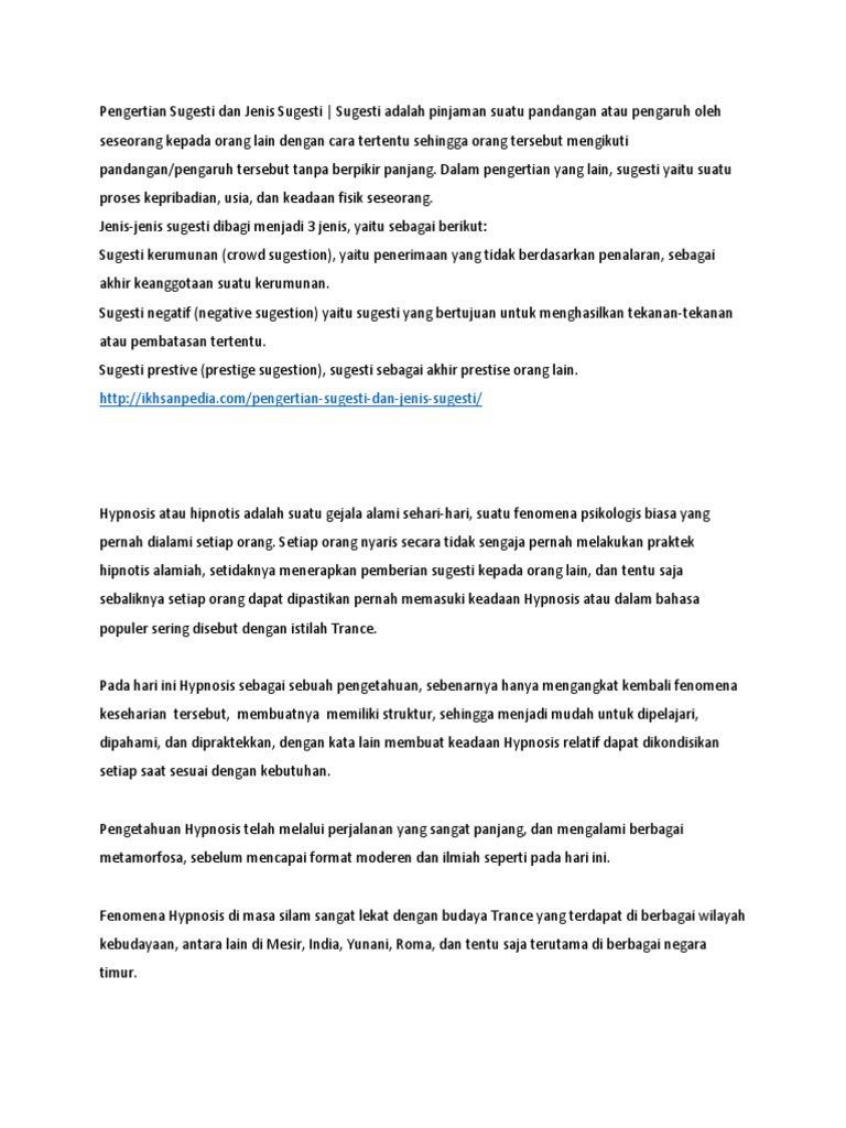 Pengertian Sugesti Dan Jenis Sugesti | PDF