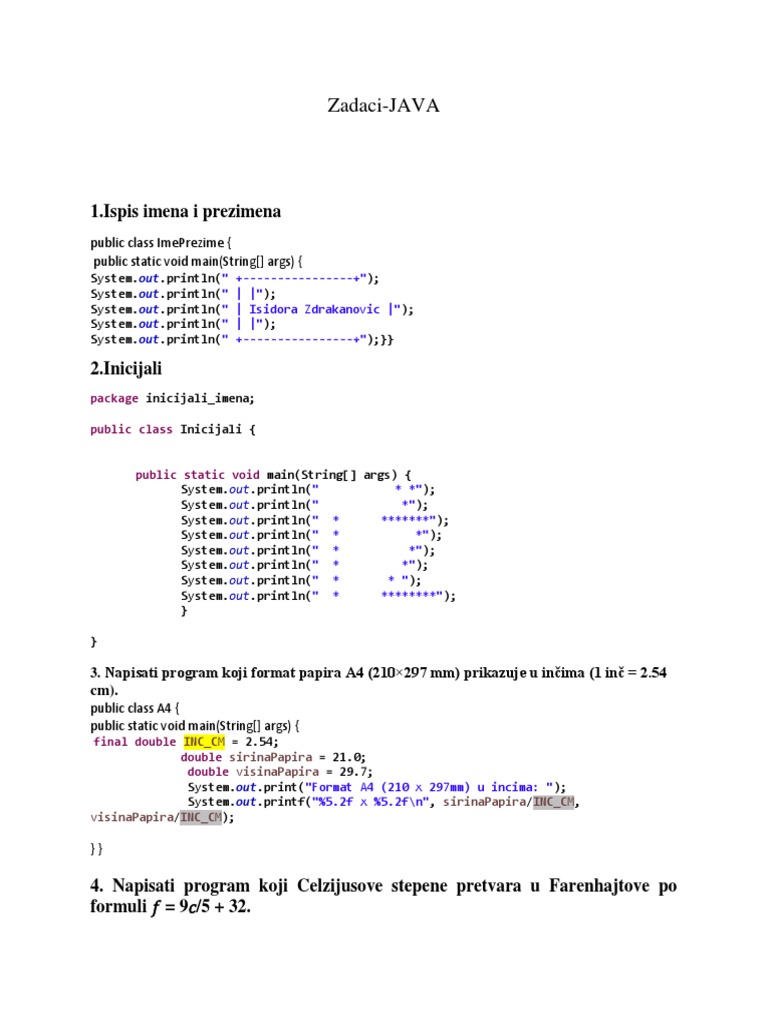 Zadaci JAVA | PDF