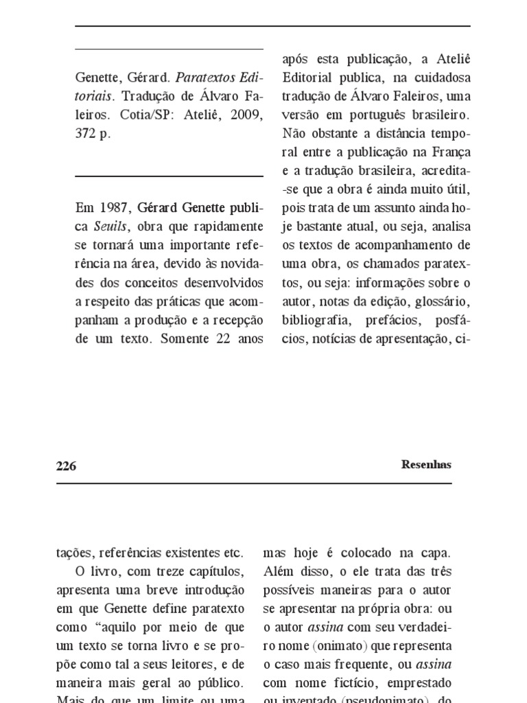 Genette, Gérard. Paratextos Editoriais. | PDF | Livros | Science