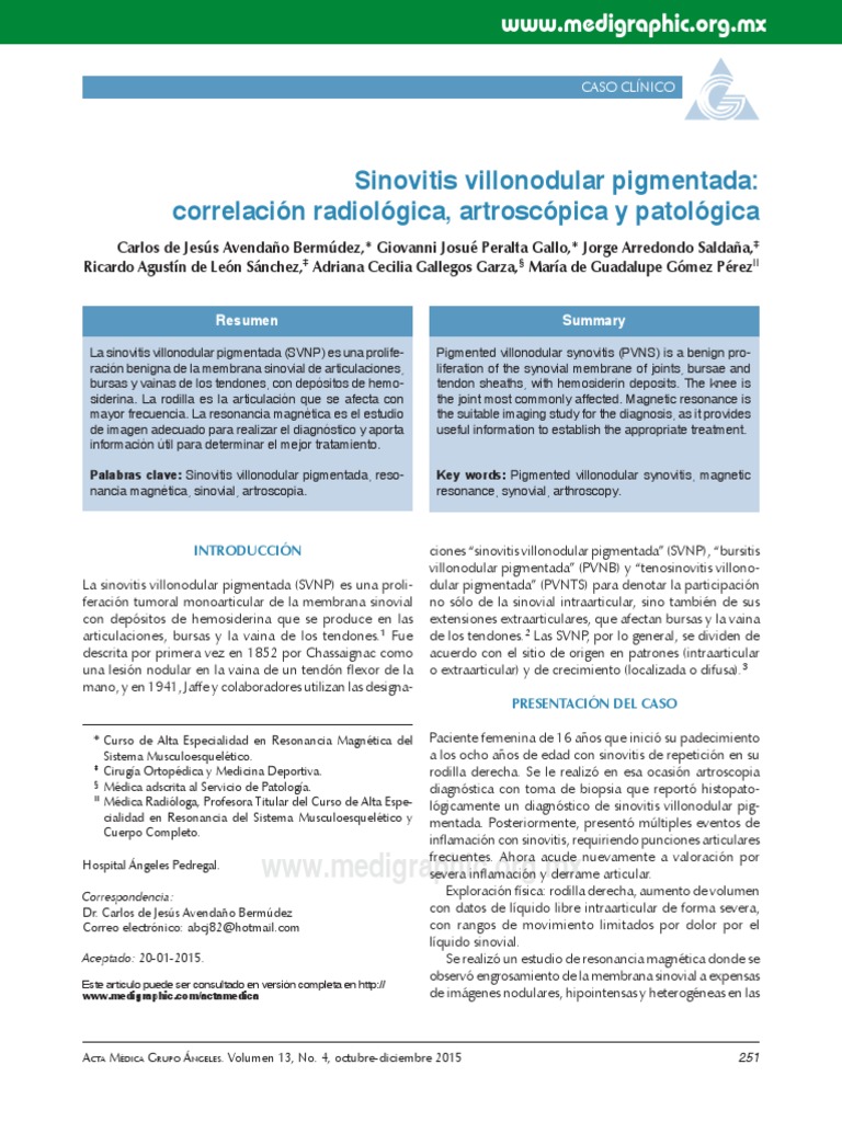 Sinovitis Vellonodular Pigmentada | PDF | Enfermedades y trastornos | Ciencias de la Salud