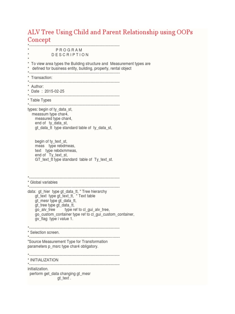 ALV Tree Using Child and Parent Relationship Using OOPs Concept | PDF ...