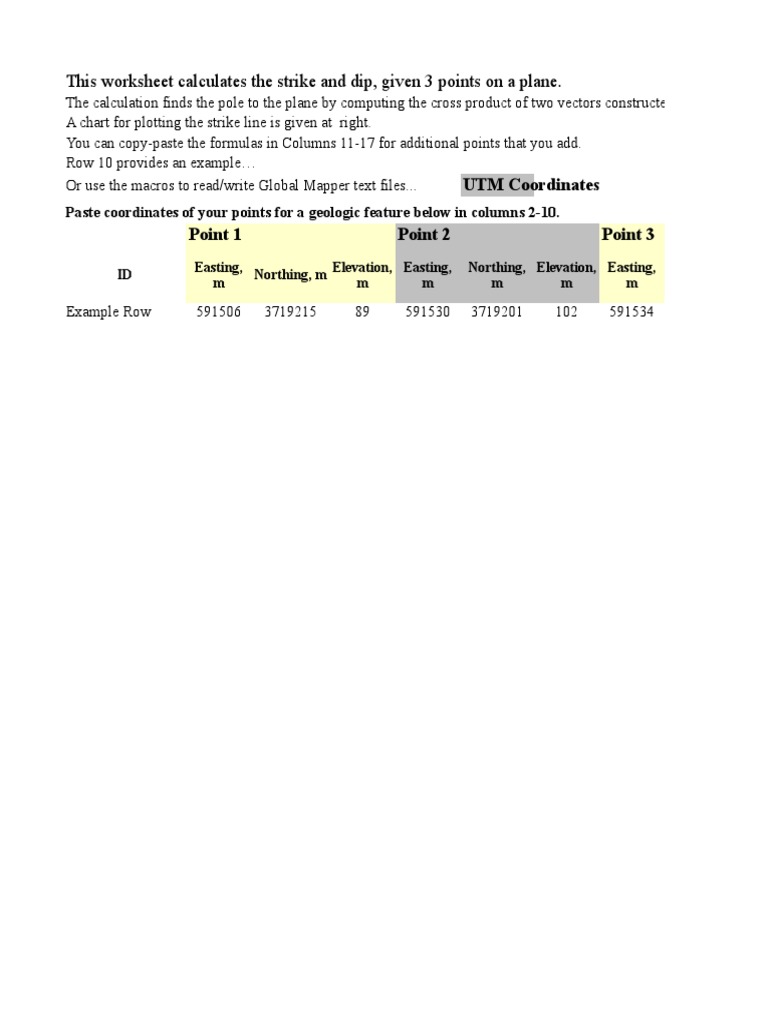 Strike Dip Spreadsheet | PDF | Mathematical Analysis | Geometry