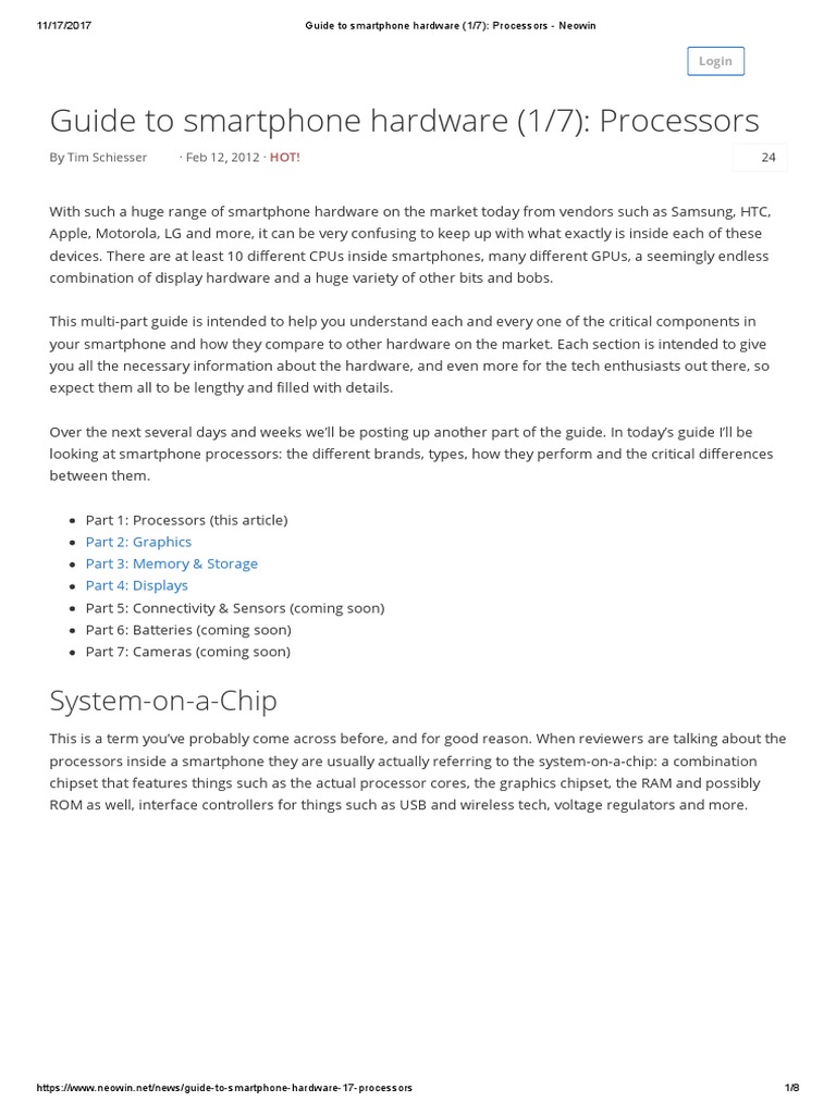 Guide To Smartphone Hardware | PDF | Arm Architecture | System On A Chip