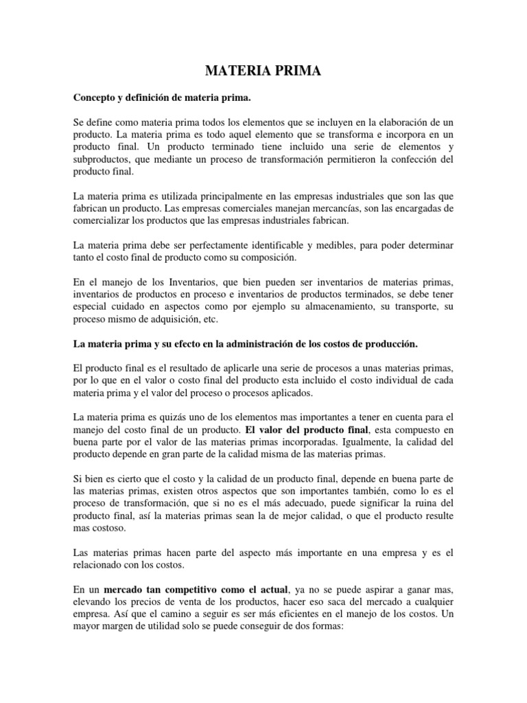 Concepto y Definición de Materia Prima INTRODUCCION | PDF | Costo ...