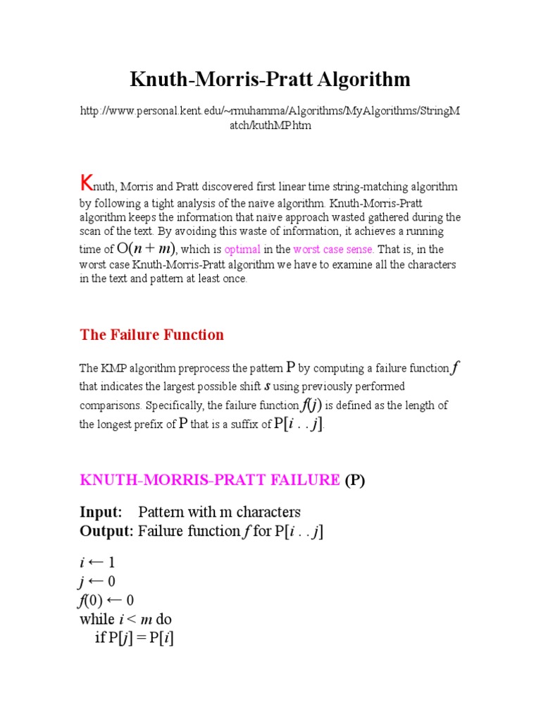 Knuth-Morris-Pratt Algorithm KENT | PDF | Discrete Mathematics ... Knuth-Morris-Pratt Algorithm KENT | PDF | Discrete Mathematics ...