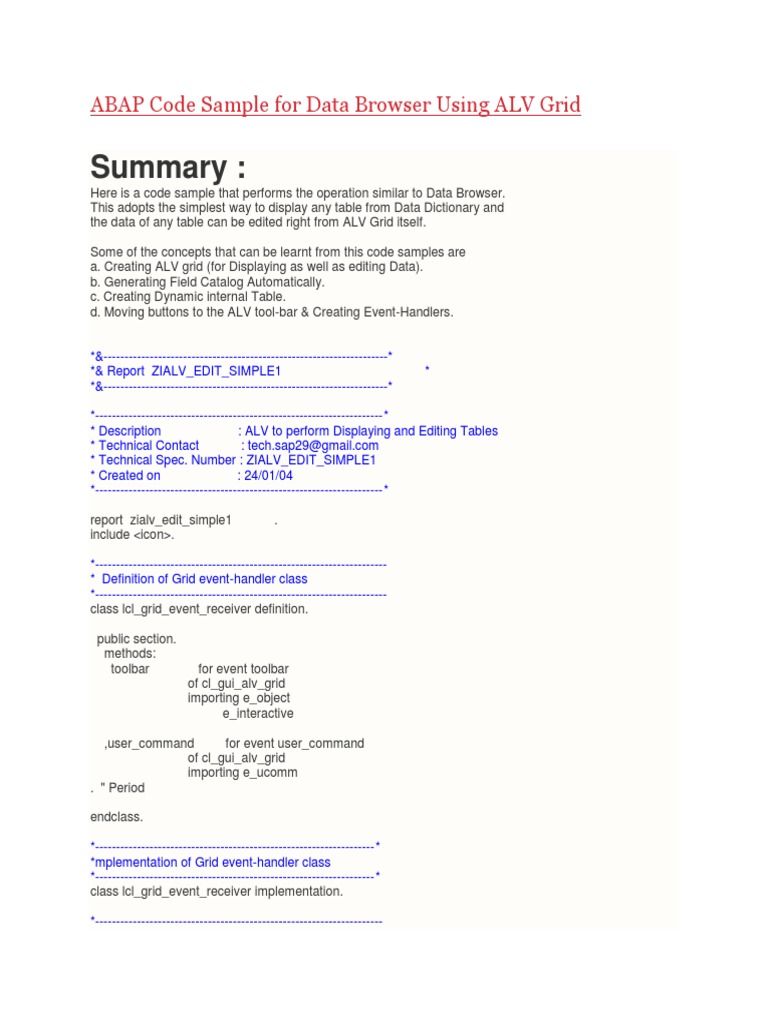 ABAP Code Sample For Data Browser Using ALV Grid | PDF | Software Development | Information ...