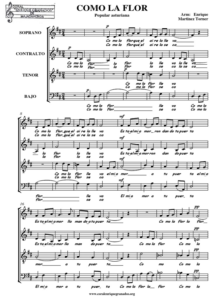 Acordes y Partitura de "Como la Flor" | PDF