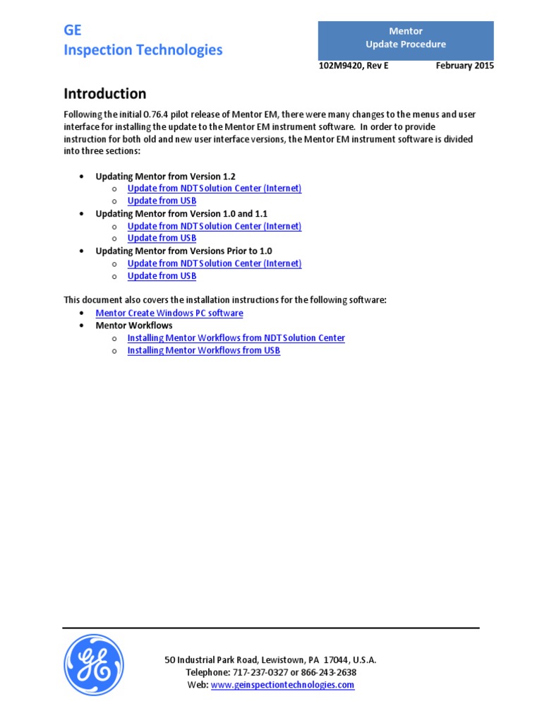 Mentor Update Procedure | PDF | Installation (Computer Programs) | Usb