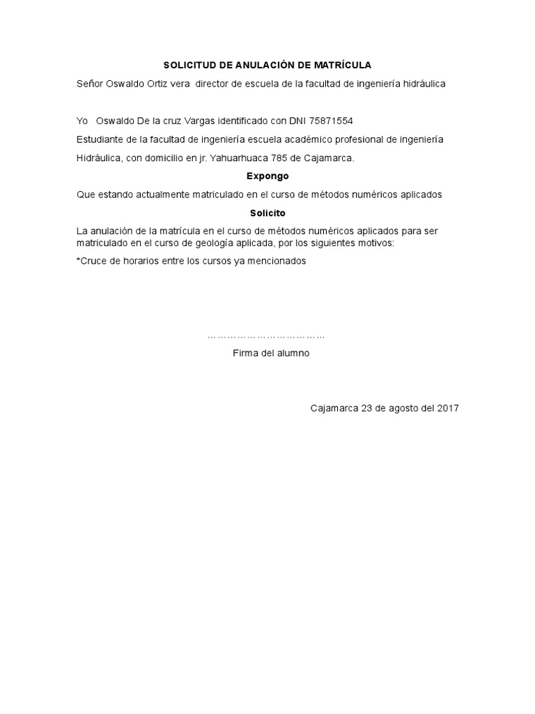 Solicitud de Anulación de Matrícula | PDF