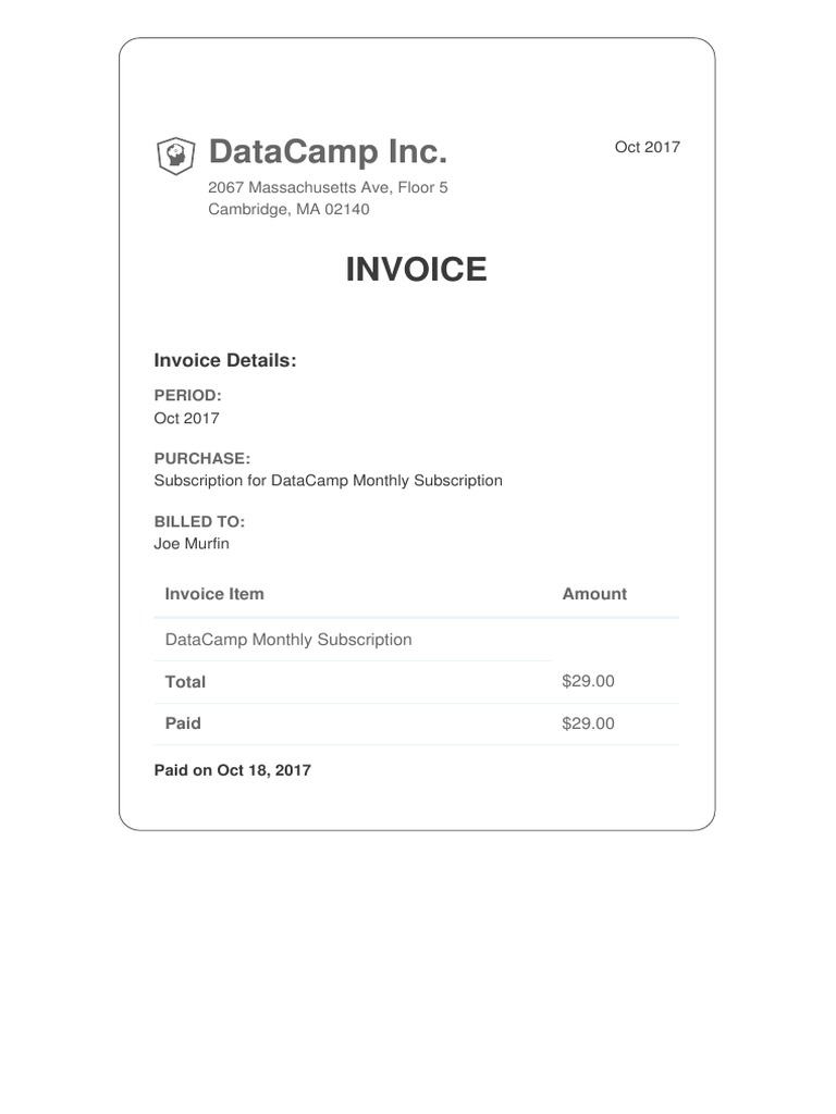 Receipt For DataCamp Subscription - Oct 2017 | PDF | Finance & Money ...