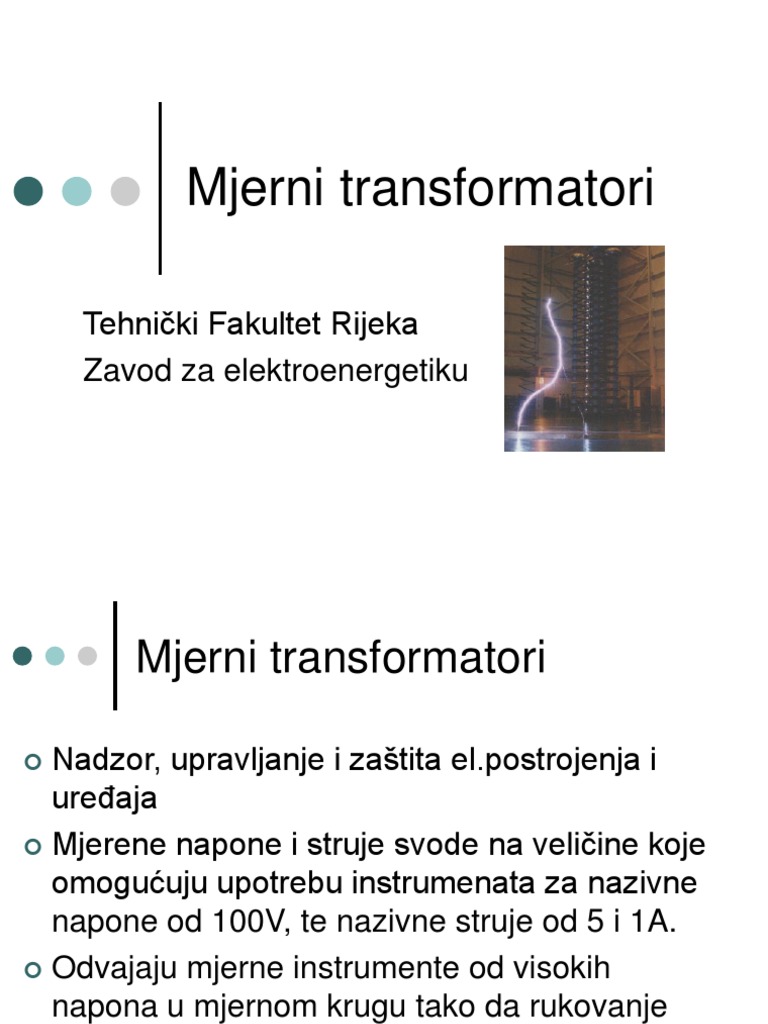 Mjerni Transformatori: Tehnički Fakultet Rijeka Zavod Za ...