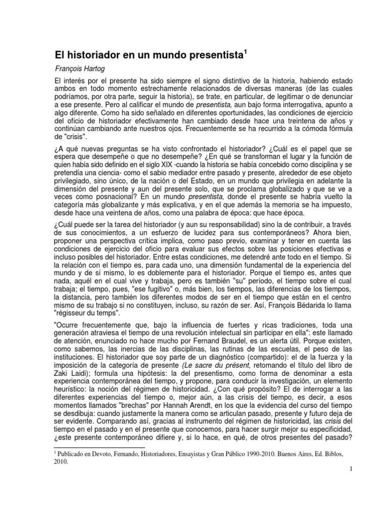 El historiador en la era del presentismo | PDF | Historiografía ...