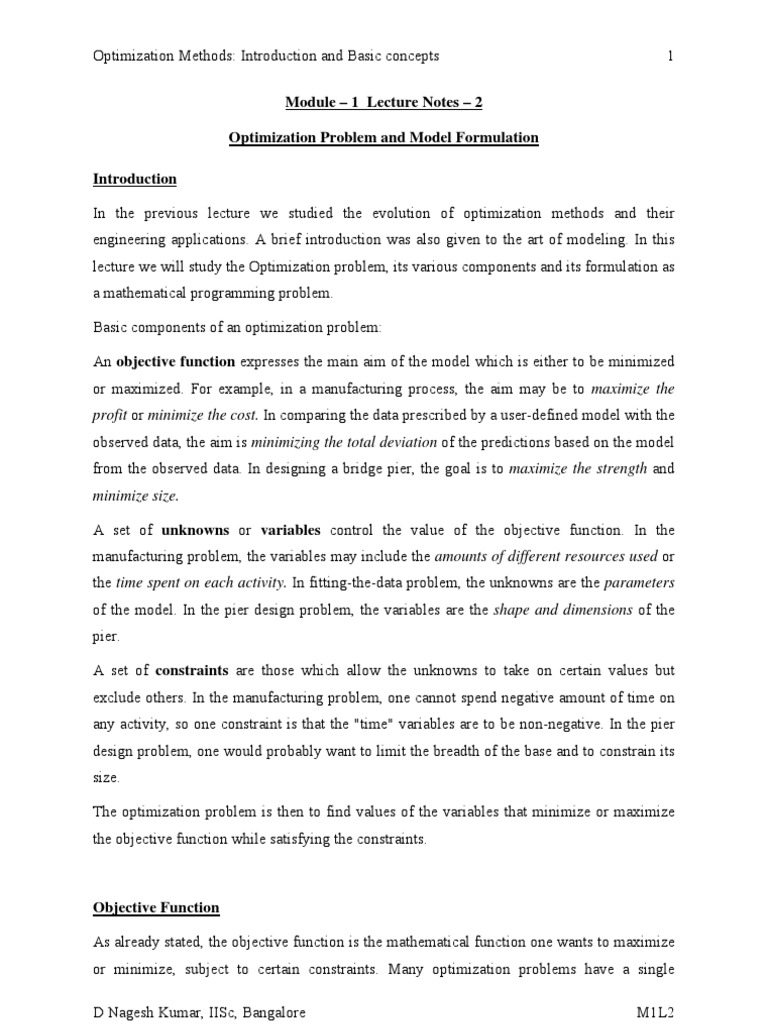 Module - 1 Lecture Notes - 2 Optimization Problem and Model Formulation ...