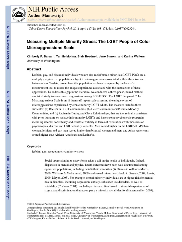 NIH Public Access: Measuring Multiple Minority Stress: The LGBT People ...