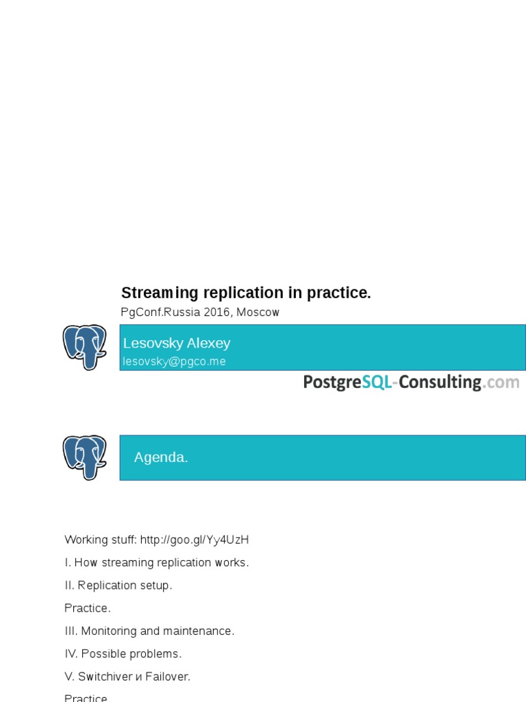 Streaming Replication in Practice | PDF | Replication (Computing) | Postgre Sql