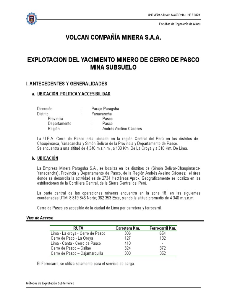 Explotación Minera Cerro de Pasco | PDF | Minería | Cobre