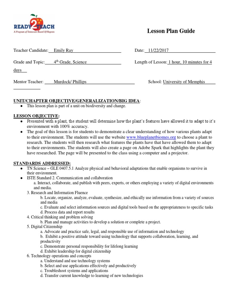 Edtpa Second Lesson Plan Emily Ray | PDF | Lesson Plan | Collaboration