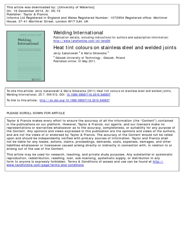 Heat Tint Colors in Stainless Steel Welding | PDF | Corrosion | Welding