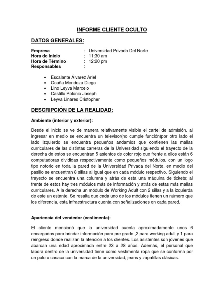 Informe Cliente Oculto | PDF | Cliente | Marketing