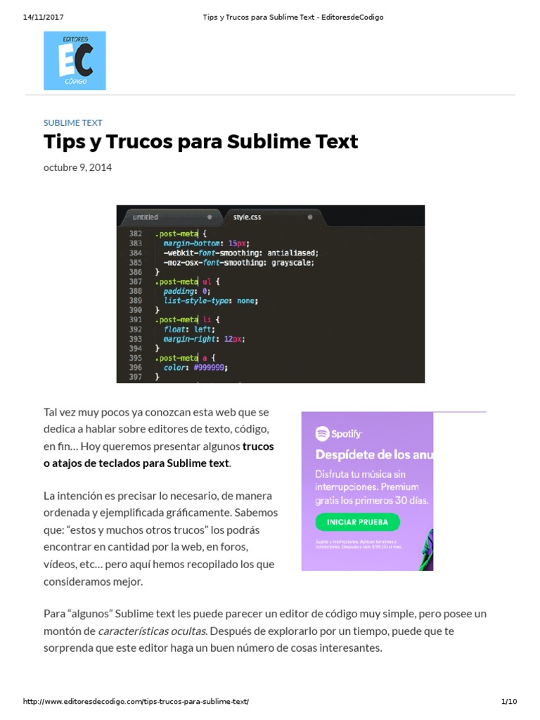 Tips y Trucos para Sublime Text - EditoresdeCodigo | PDF | Hojas de ...